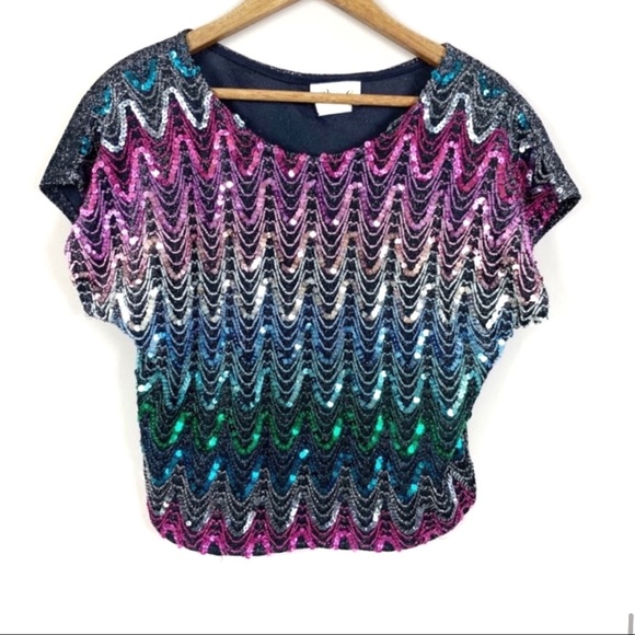 Vintage | Tops | Vintage Rainbow Sequin Top | Poshmark